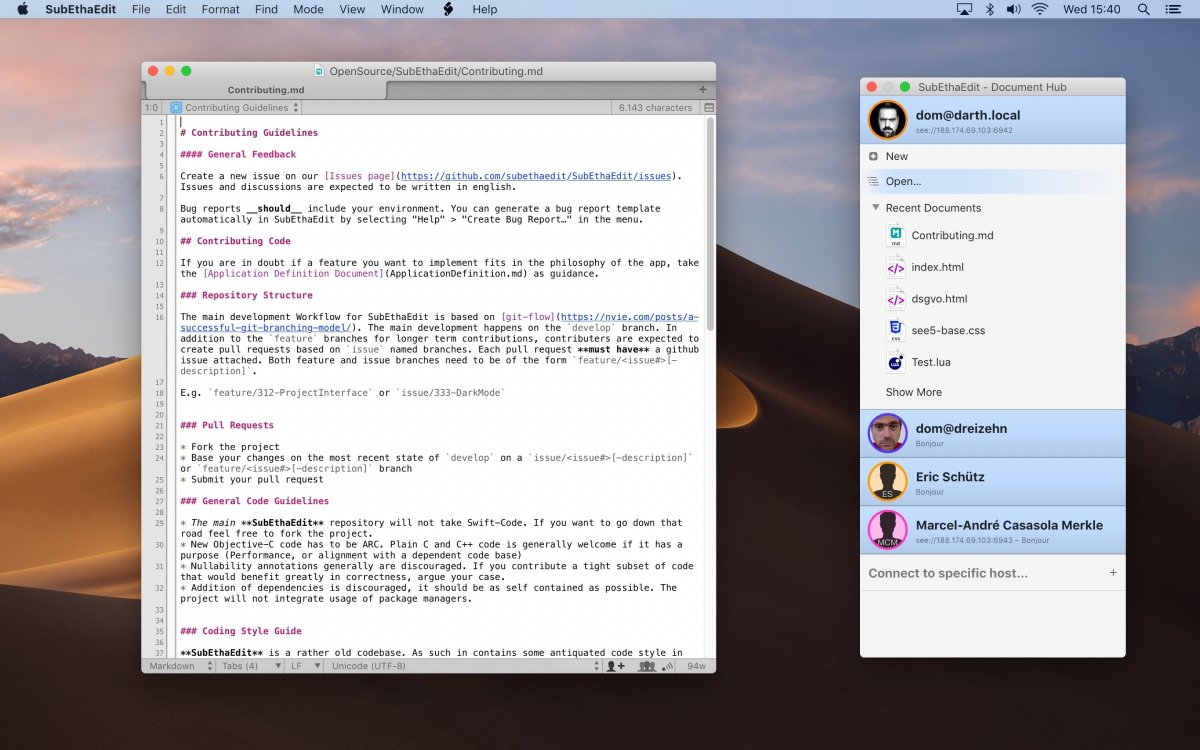 SubEthaEdit Kollaborativer Mac Texteditor Nun Open Source Und