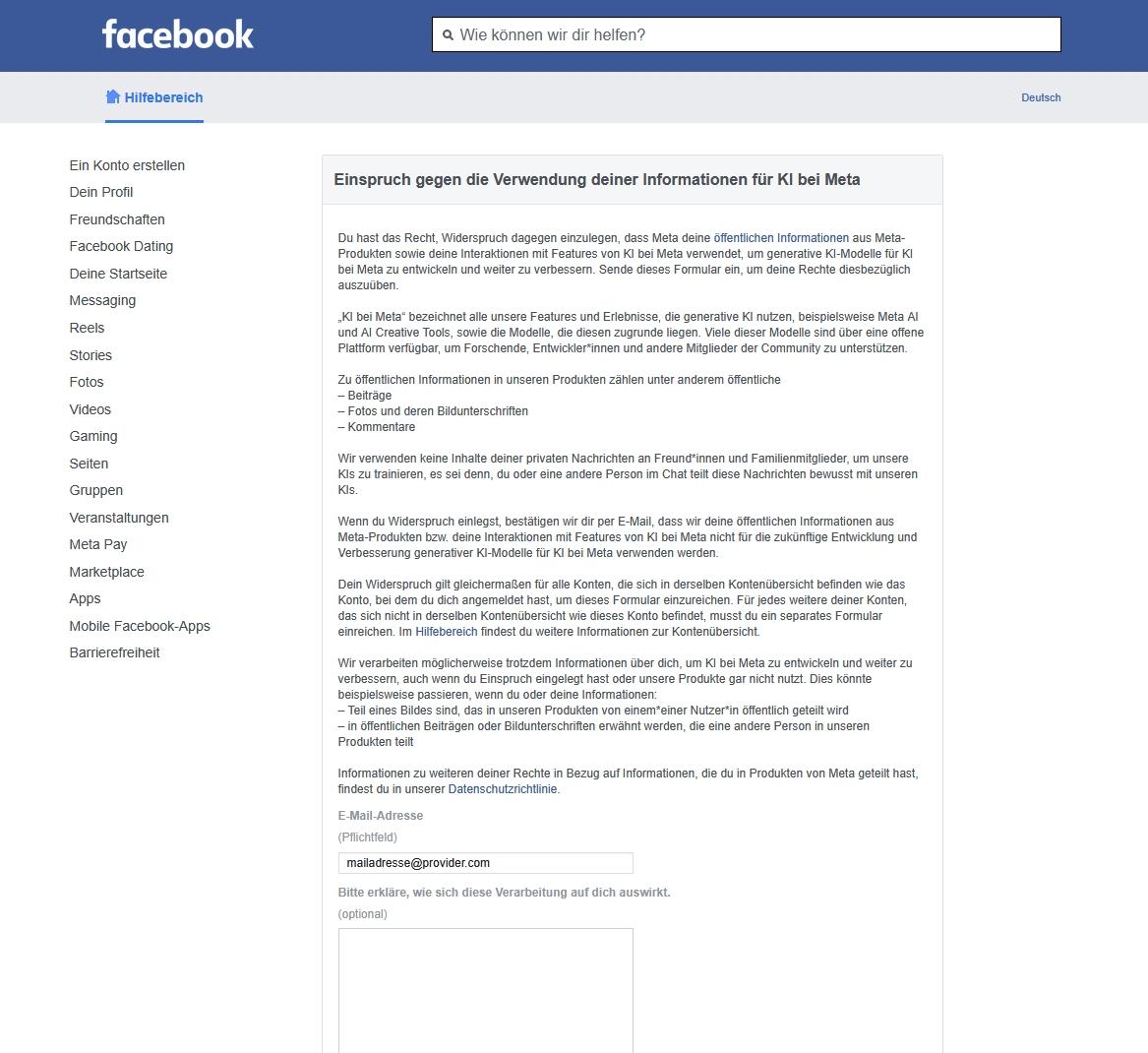 Facebook-Widerspruchsformular gegen KI-Training gratis nutzen | Heise