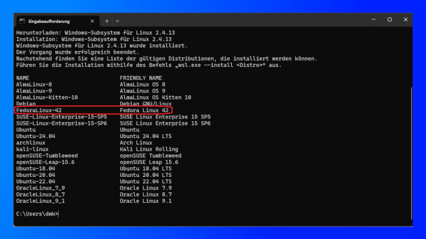 Windows subsystem for Linux: Fedora 42 presented as official distribution | heise online