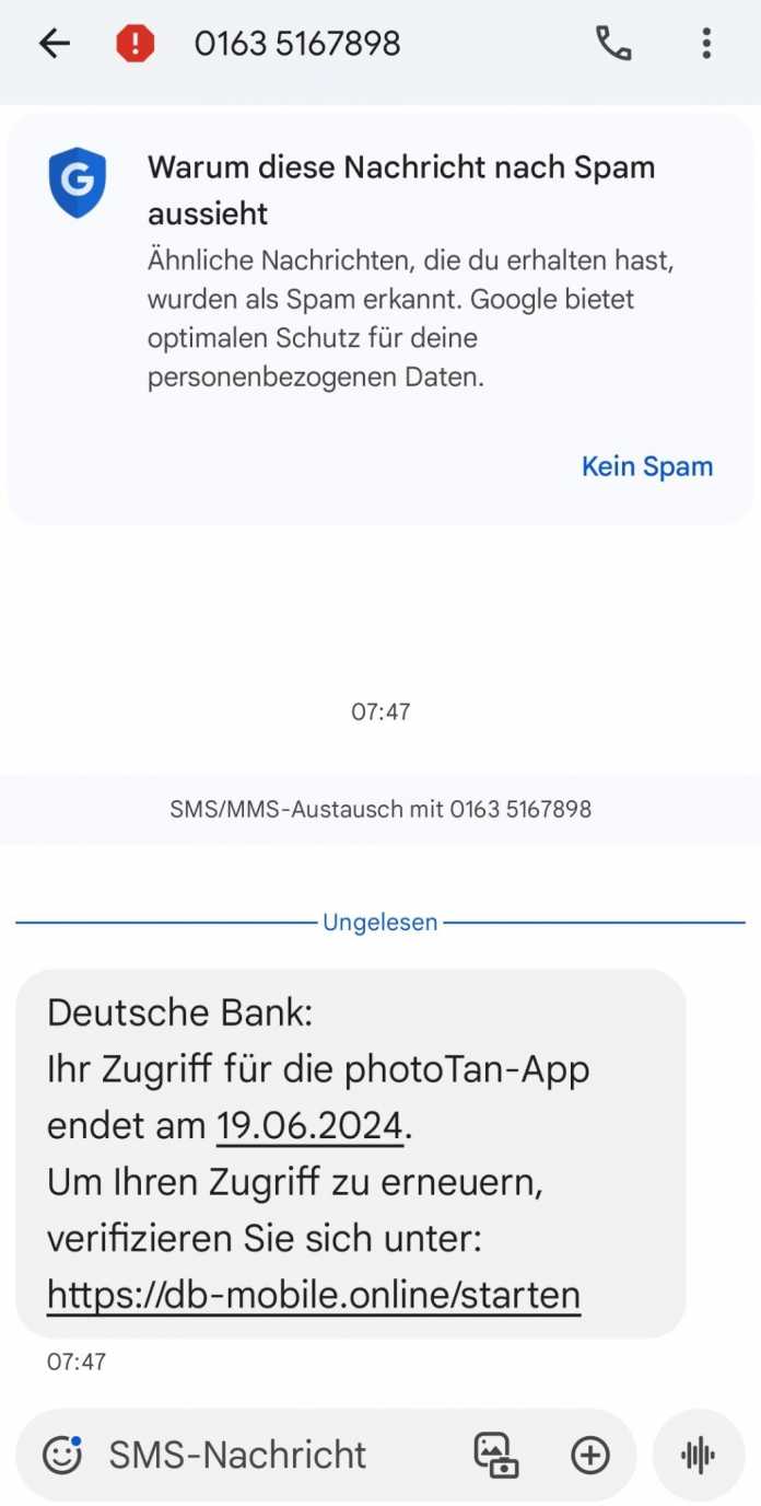 Betrugswelle: Fake-SMS und -Mails zum PhotoTAN-Verfahren zielen auf Bankkunden | heise online